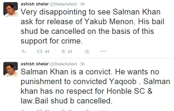 Salman Khan Posted Controversial Tweets For Yakub Memon And Asked For ...