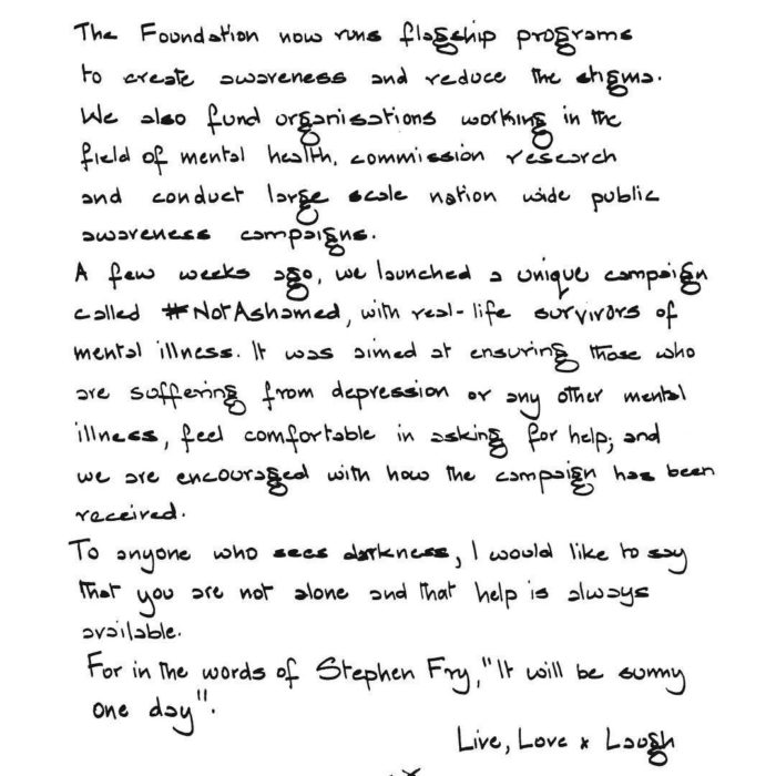 Deepika Padukone Shares A Heartfelt Handwritten Note On Depression. It ...