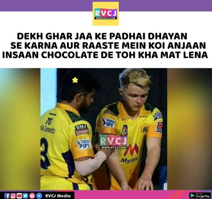 RVCJ’s Viral Meme “Ghar Jaake Padhai Karna” On Sam Curran & Suresh ...