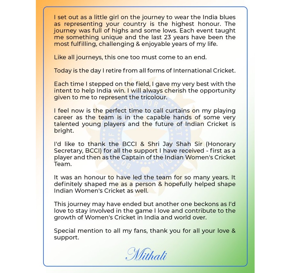 “A Role Model, A Story, A Journey,” Twitter Reacts As Mithali Raj ...