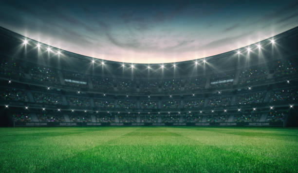 grassy field sport building 3D professional background illustration ...
